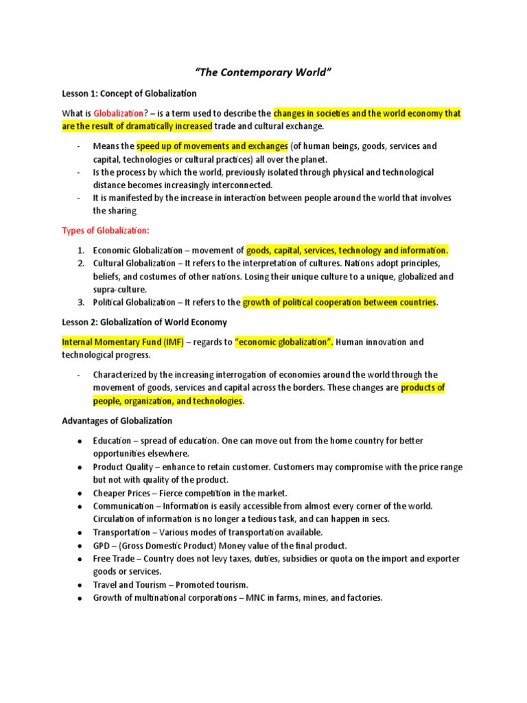 Notes The Contemporary World | PDF | Globalization | Communist ...