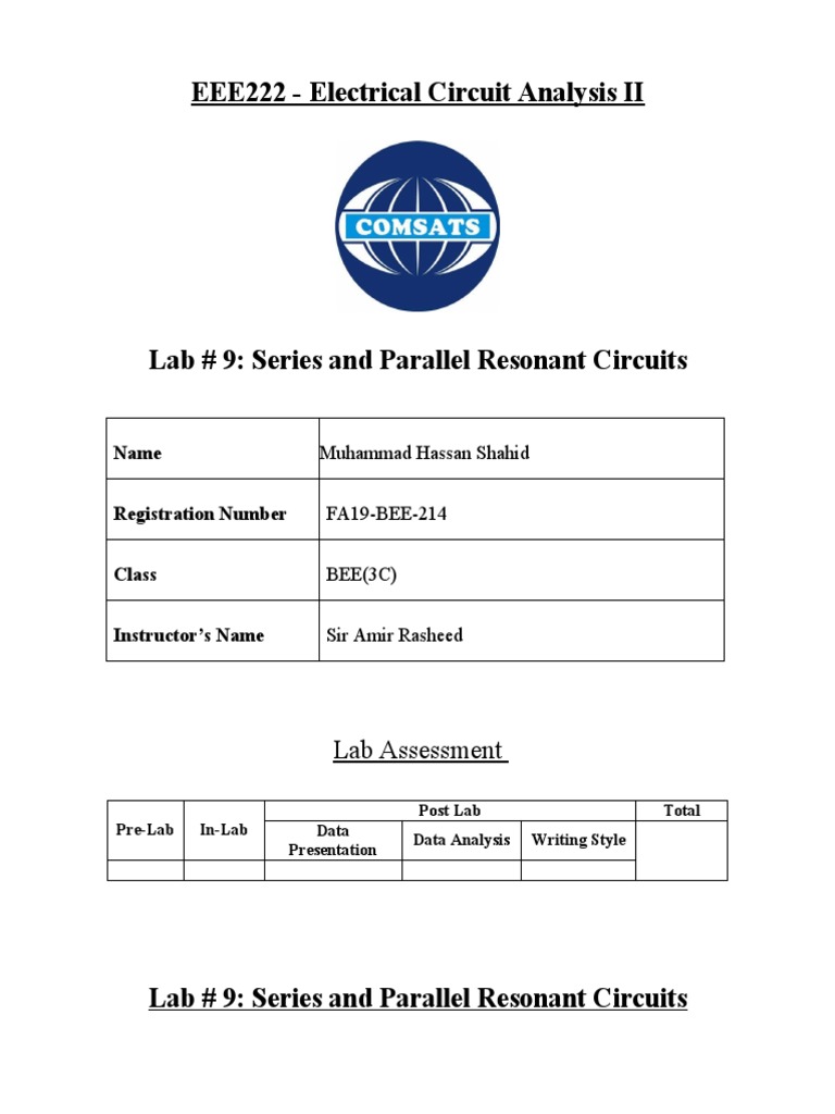 EEE222 - Electrical Circuit Analysis II: Lab Assessment | PDF | Electronic Circuits | Electrical ...