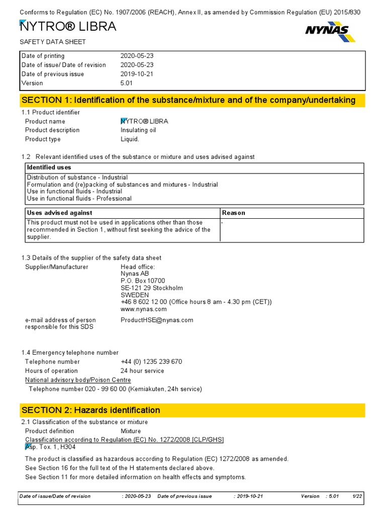 Oli TRAFO Nynas Nytro Libra | PDF | Firefighting | Personal Protective ...