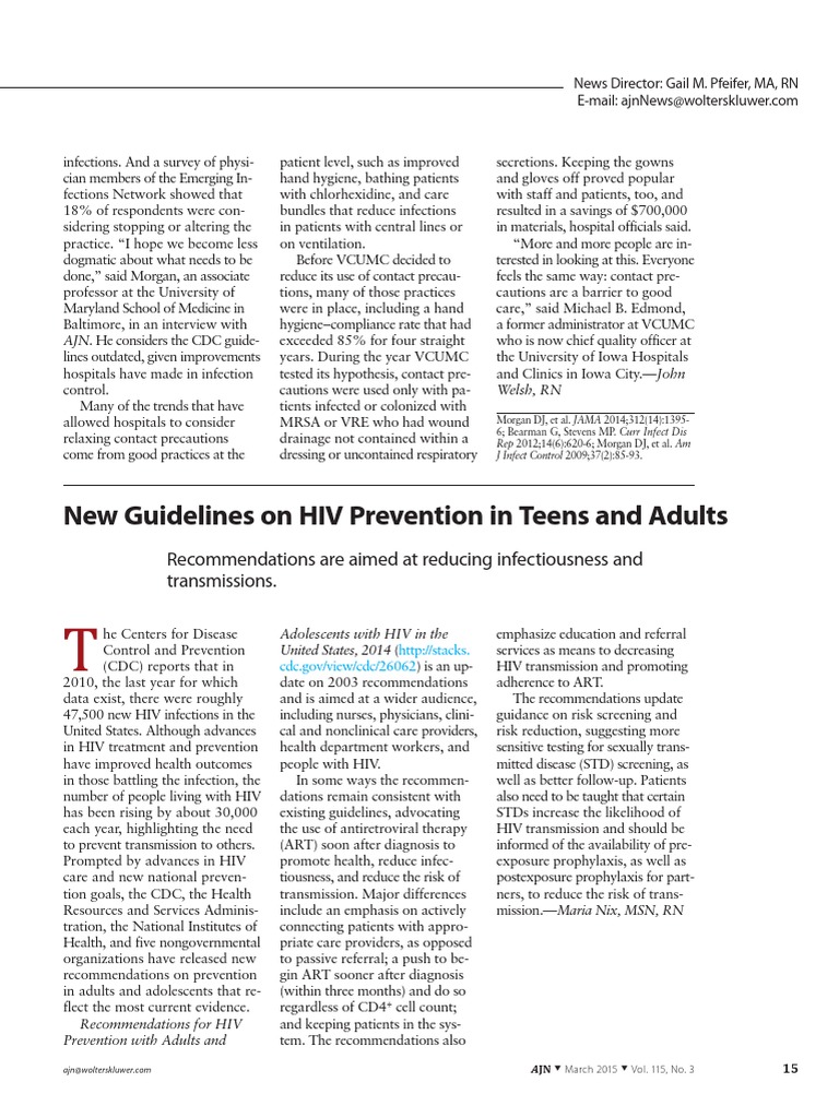 New Guidelines On HIV Prevention in Teens and Adults | PDF | Preventive ...