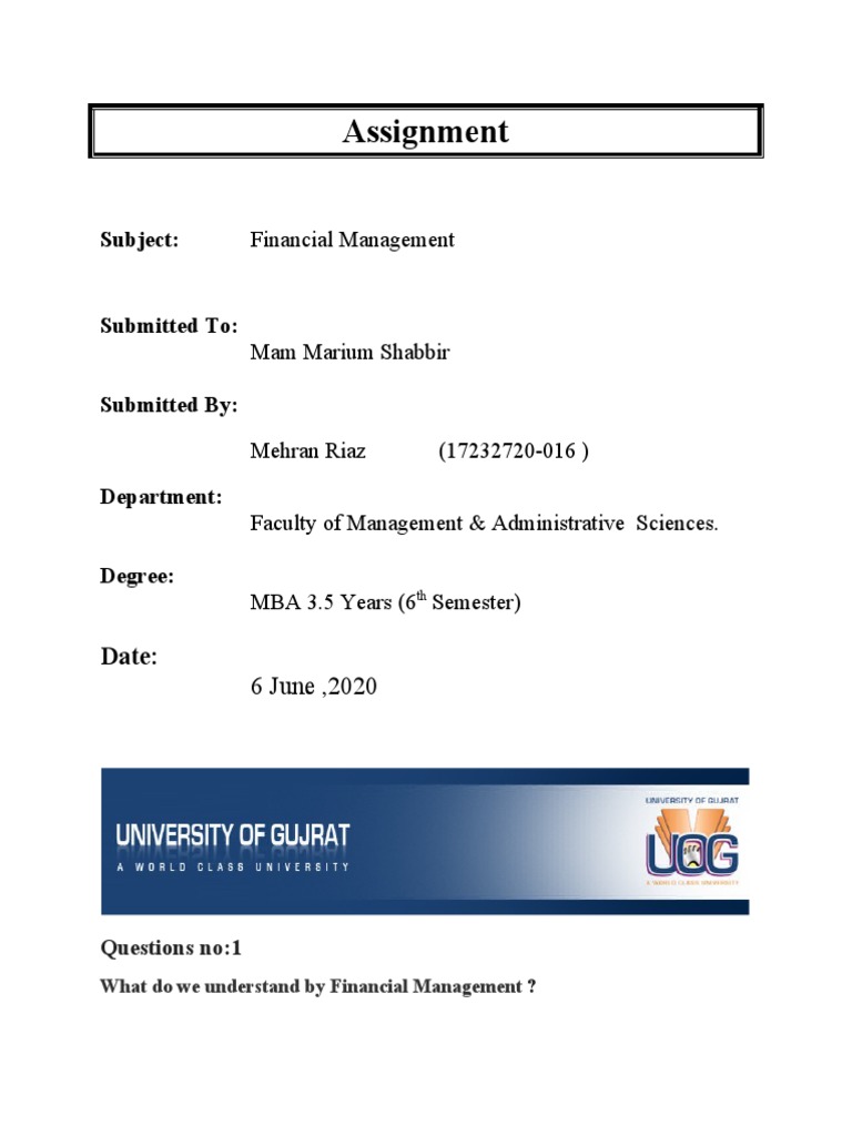 Assignment Financial Management | PDF | Loans | Debt