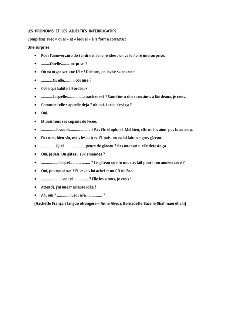 Adjectifs et pronoms interrogatifs | PDF