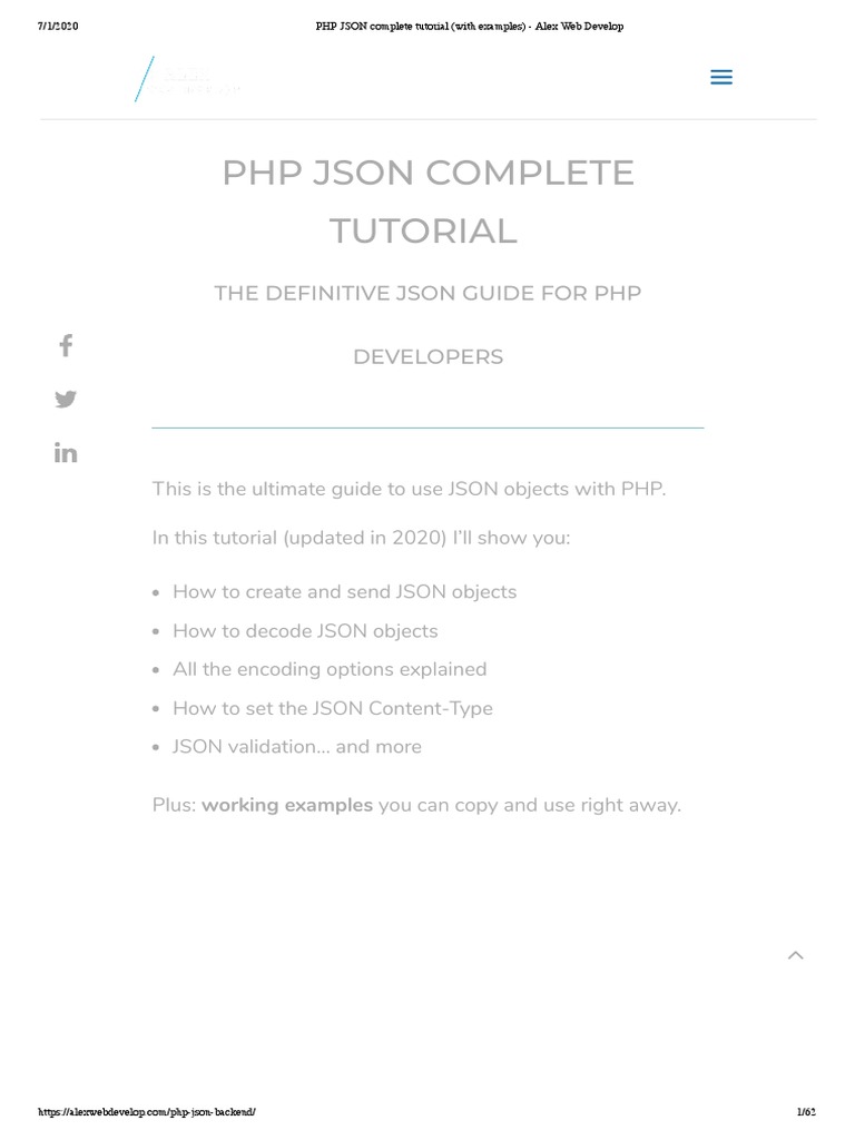 Php Json Complete Tutorial With Examples Alex Web Develop Pdf Json Php 