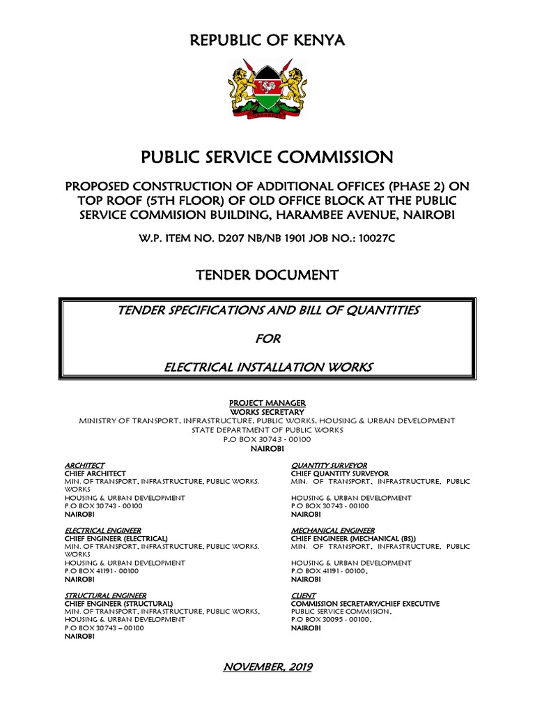 Tender Specifications and Bill of Quantities For Electrical ...