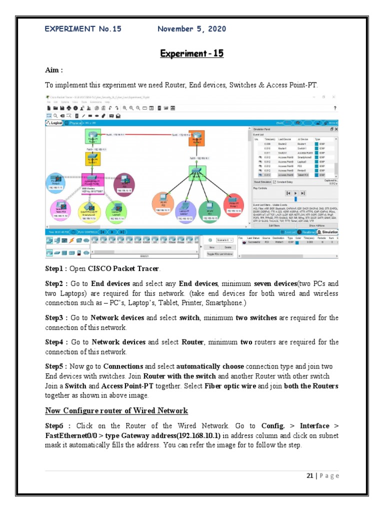 Experiment No.15 November 5, 2020 | PDF | Ip Address | Router (Computing)
