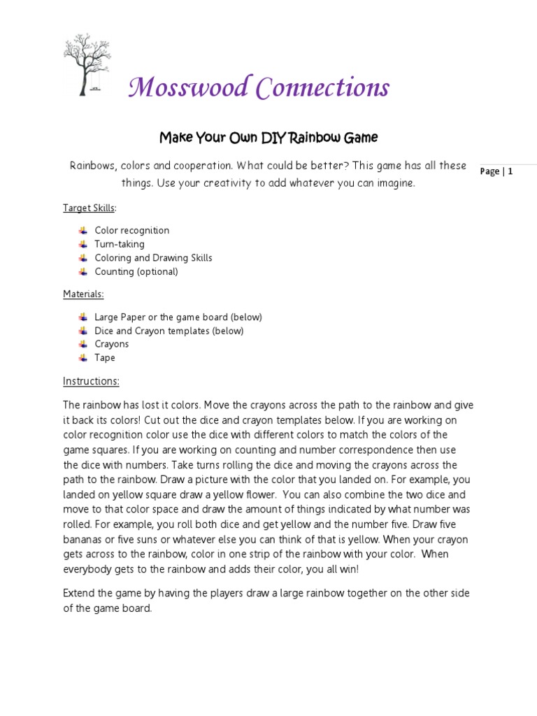Mosswood Connections: Make Your Own DIY Rainbow Game | PDF