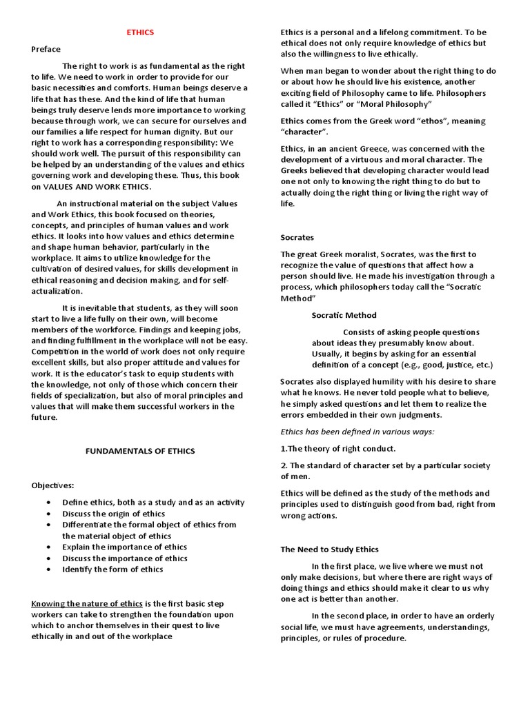 Ethics Comes From The Greek Word "Ethos", Meaning | PDF | Value (Ethics ...