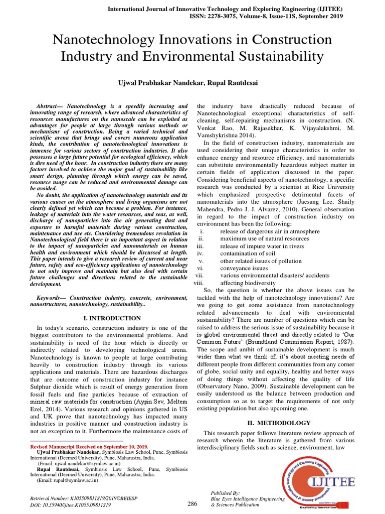 Nanotechnology Innovations in Construction Industry and Environmental Sustainability | PDF ...