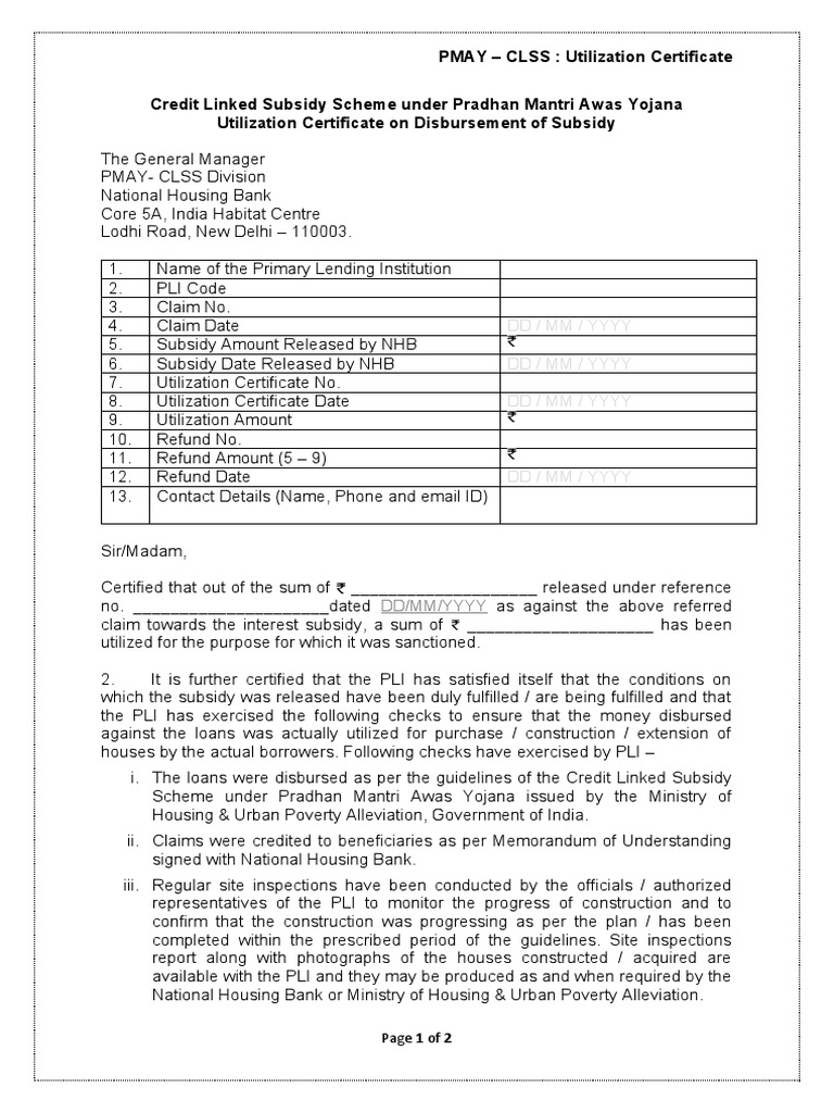 PMAY - CLSS Form For Utilization V 1.0 | PDF | Banking | Economies