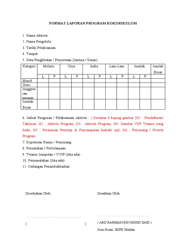 Format Laporan Program Kokurikulum | PDF