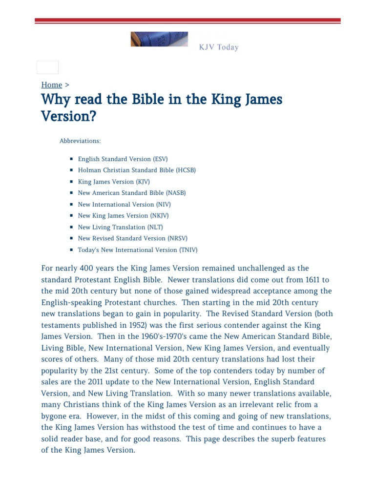 Why Read The Bible in The King James Version? | PDF | King James ...