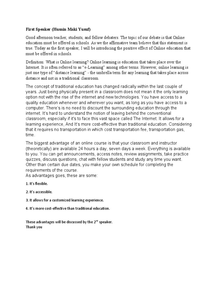 Script For Debate | PDF | Educational Technology | Distance Education