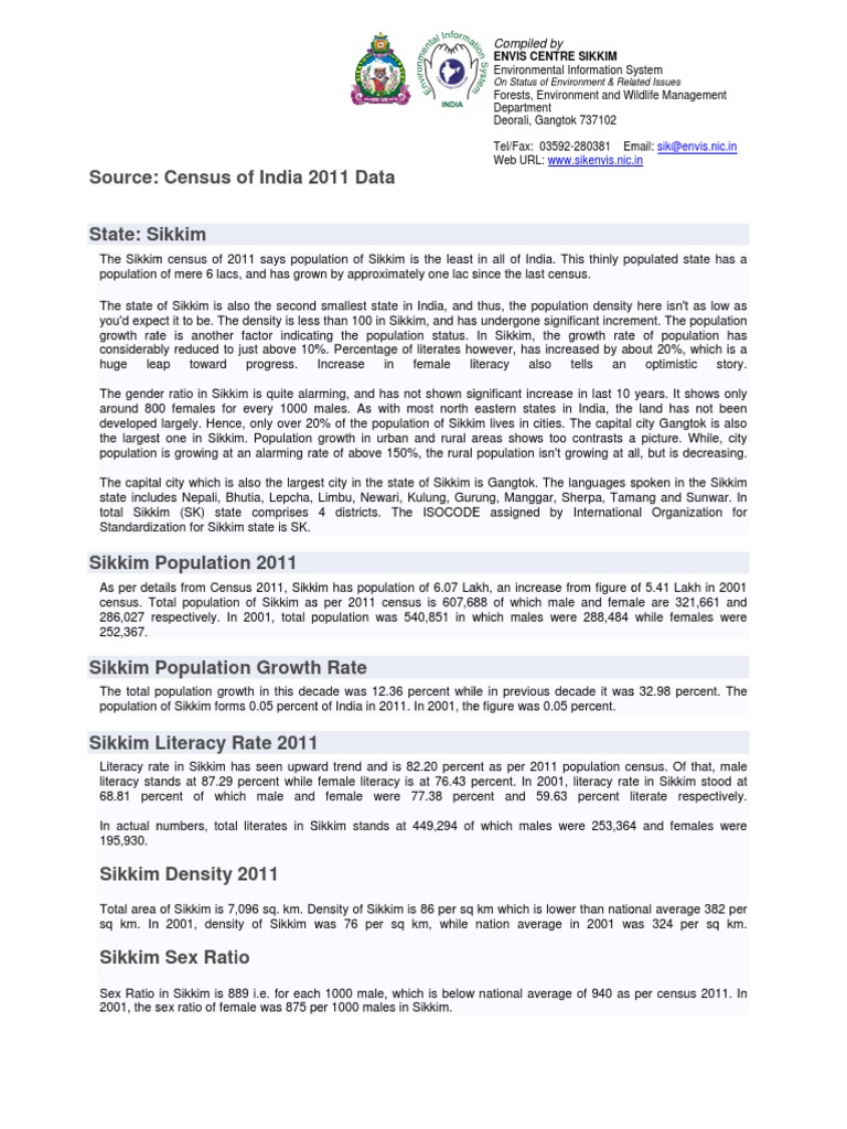 Sikkim Census 2011: Population Insights | PDF | Literacy