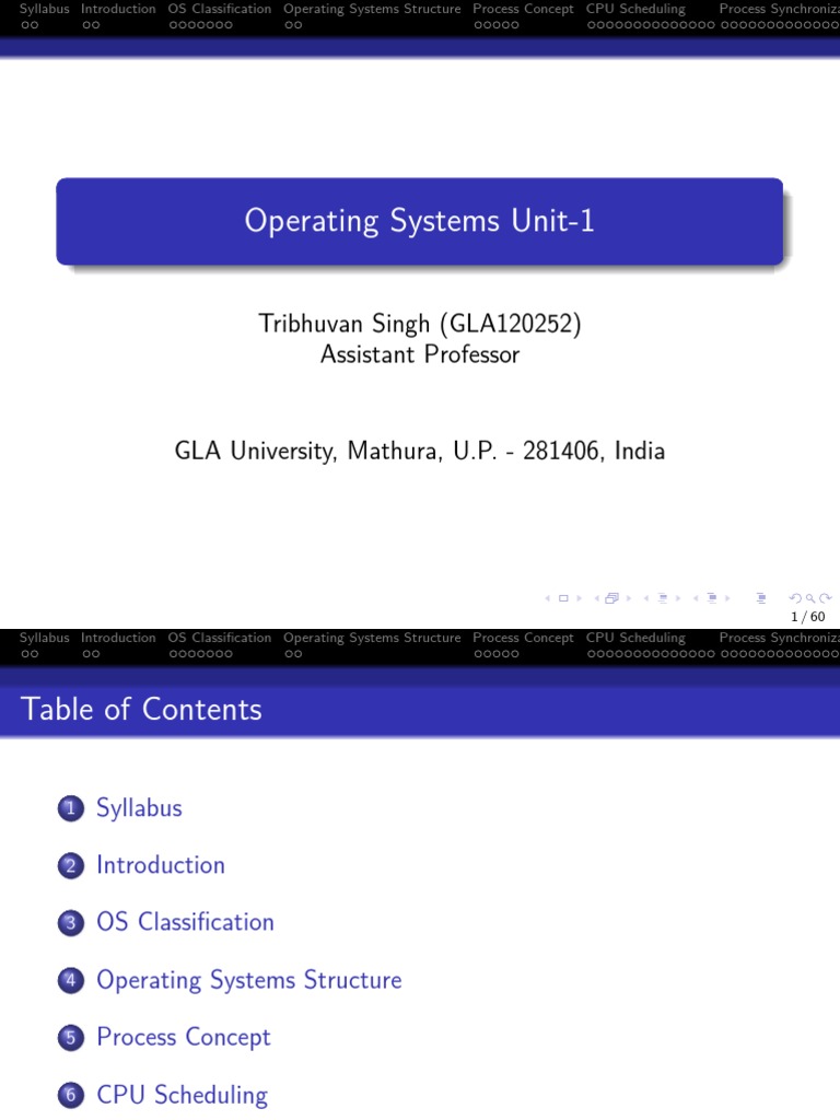 Operating Systems Unit-1: Tribhuvan Singh (GLA120252) Assistant Professor | PDF | Process ...