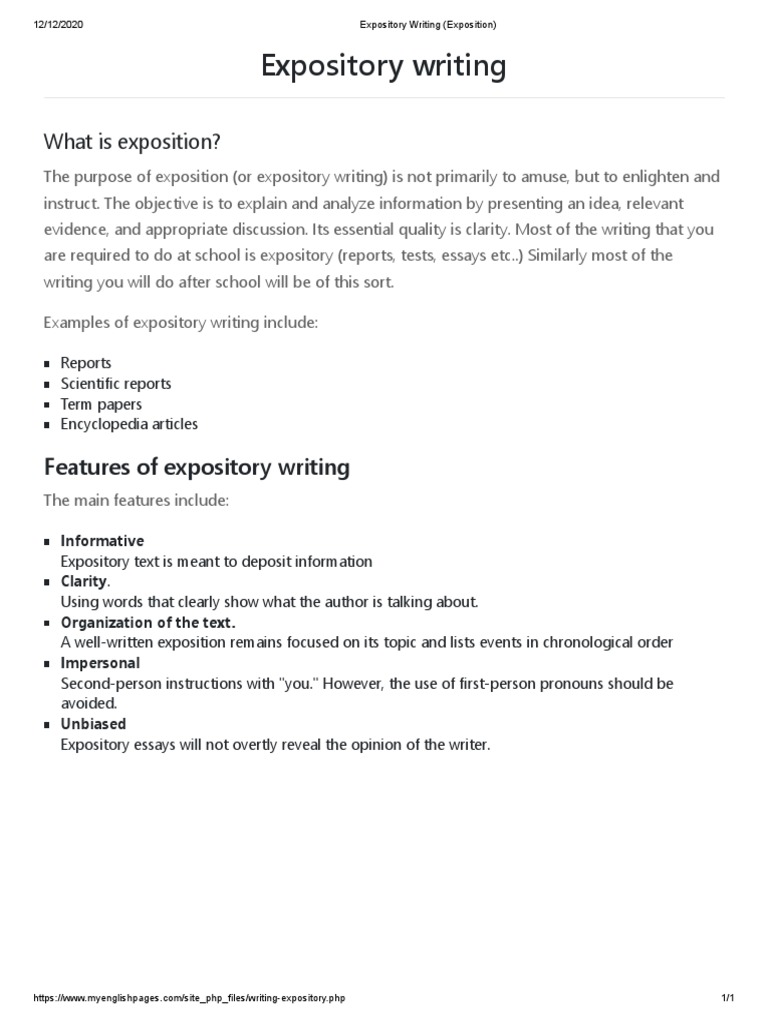 Expository Writing (Exposition) | PDF