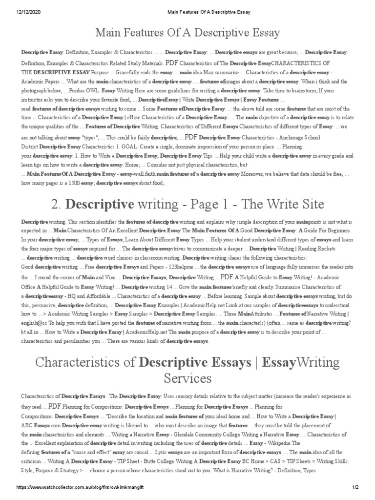 Main Features of A Descriptive Essay | PDF | Essays | Narrative