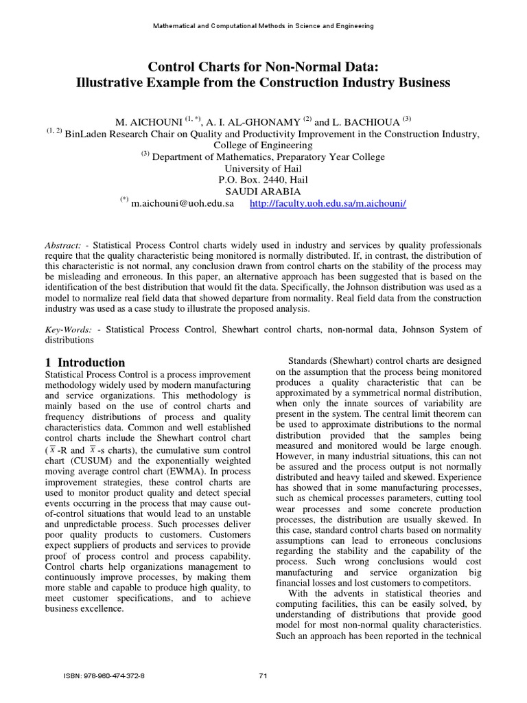 Control Charts For Non-Normal Data: Illustrative Example From The ...