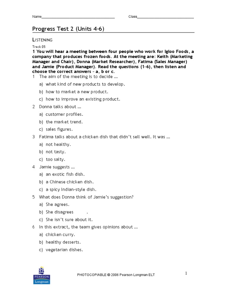 Progress Test 2 (Units 4-6) : Istening | PDF | English Language | Syntax