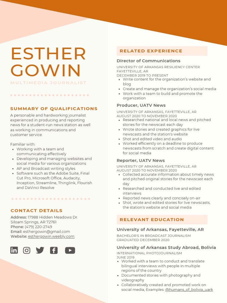 Resume Esther Gowin | PDF | Websites | News