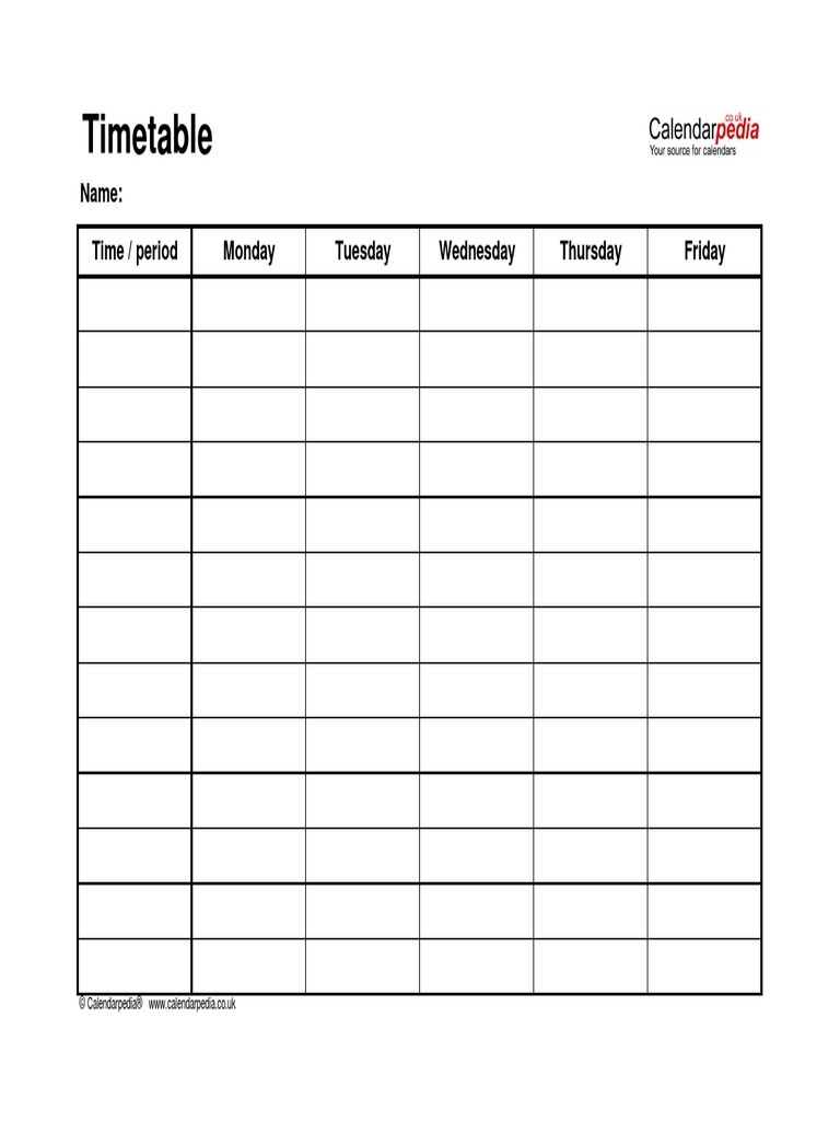 Timetable Monday To Friday | PDF