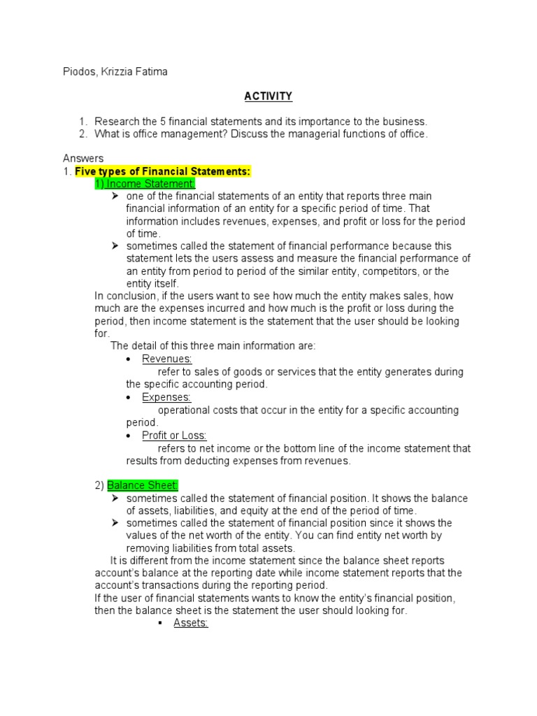 Financial Statements Answers | PDF | Equity (Finance) | Balance Sheet