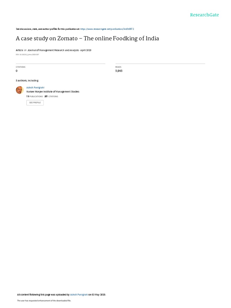 Case Study of Zomato | PDF | Business | Restaurant And Catering