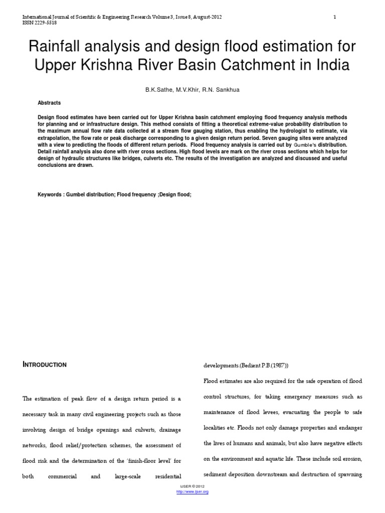 Rainfall Analysis and Design Flood Estimation For Upper Krishna River Basin Catchment in India ...