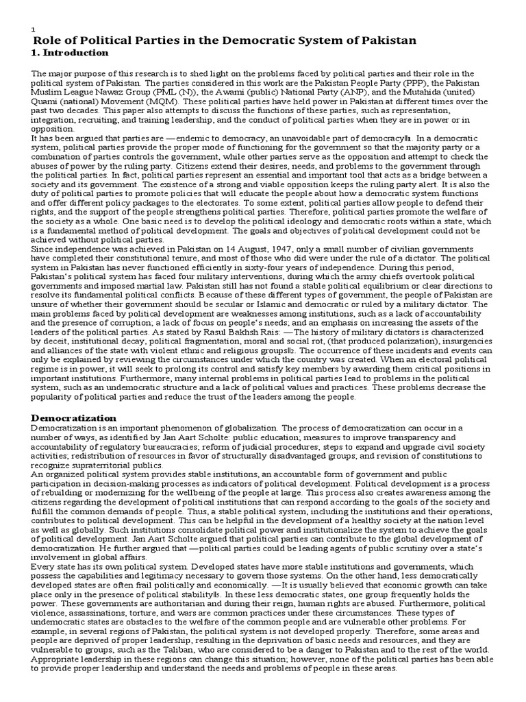 Role of Political Parties in The Democratic System of Pakistan | PDF ...