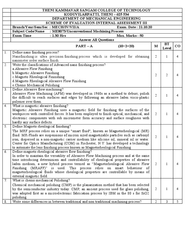 UCMP Int 3 Scheme of Evaluation | PDF | Abrasive | Rheology
