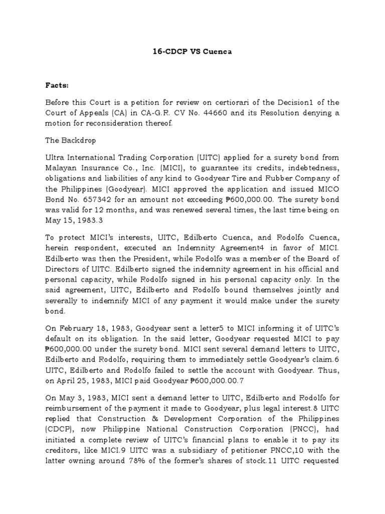 CDCP Vs Cuenca | PDF | Guarantee | Indemnity