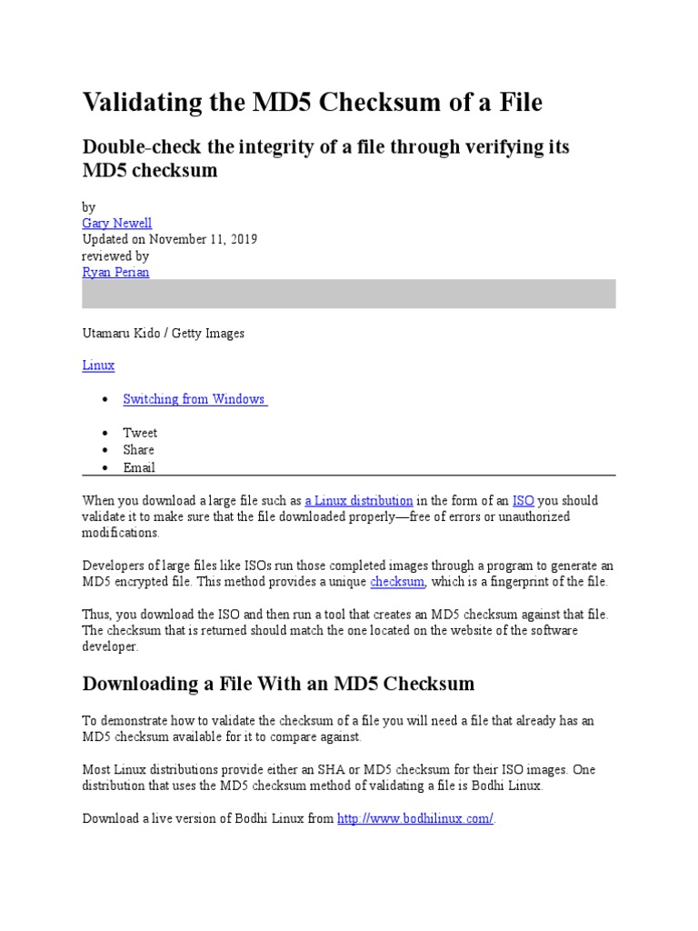 Validating The MD5 Checksum of A File | PDF | Computer File | Linux