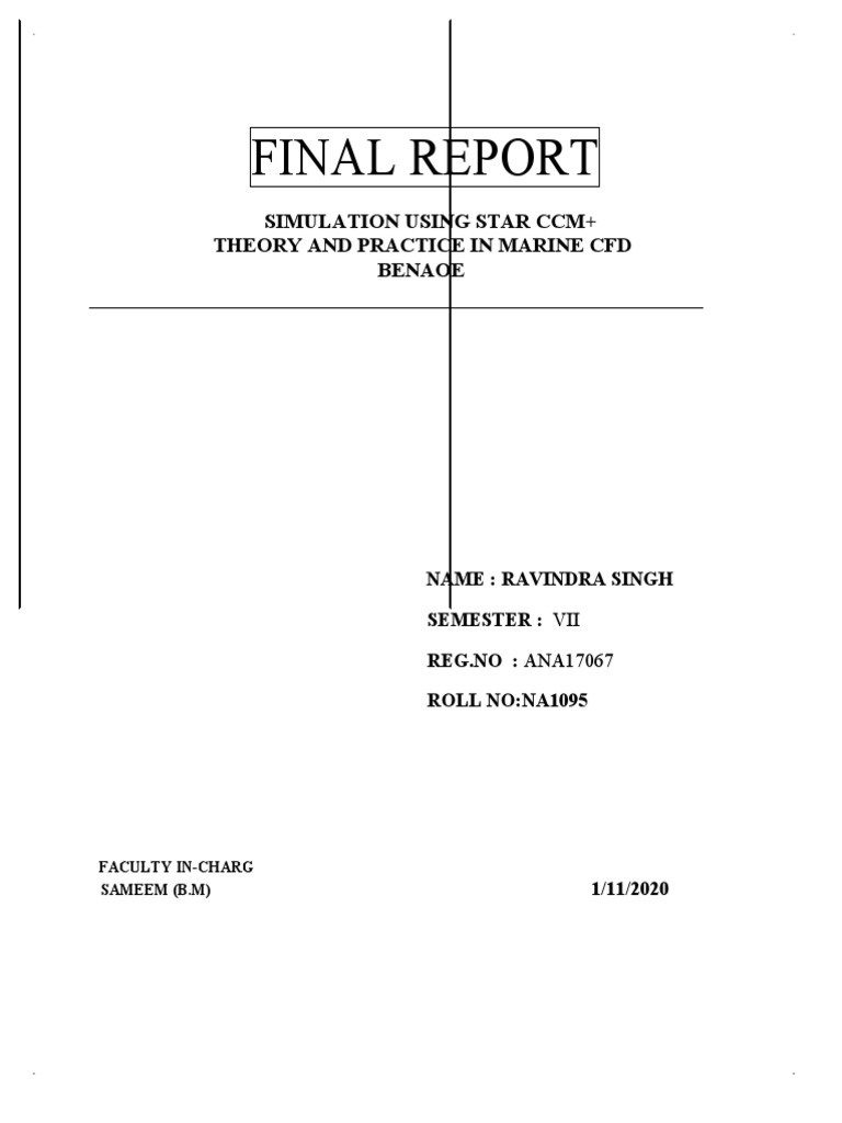 Final Report: Simulation Using Star CCM+ Theory and Practice in Marine ...