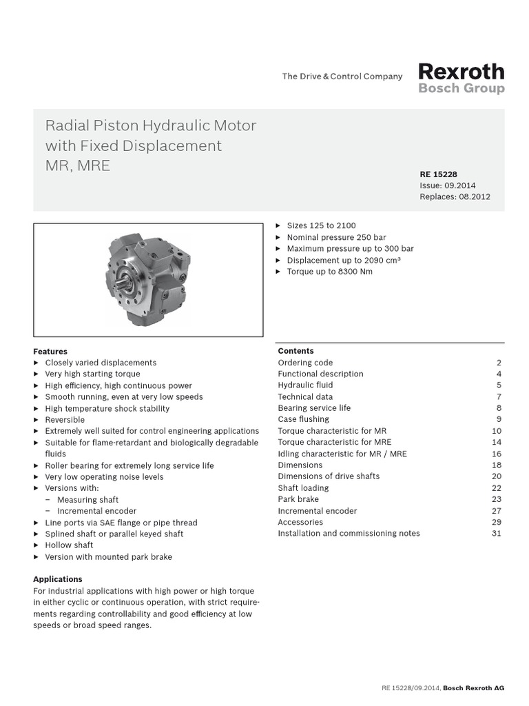 Rexroth Hydraulicmotor Radial Piston Catalogue | PDF | Electric Motor ...