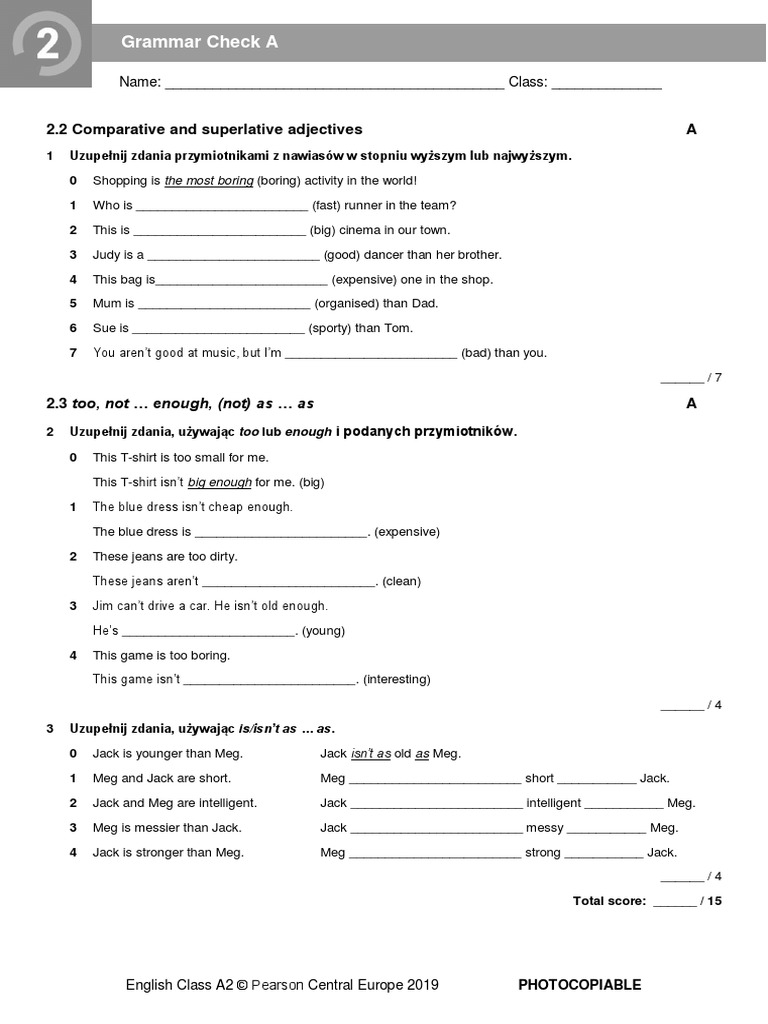 EC - A2 - Tests - Grammar Check 2A Unit2 | PDF | Grammar | Language ...