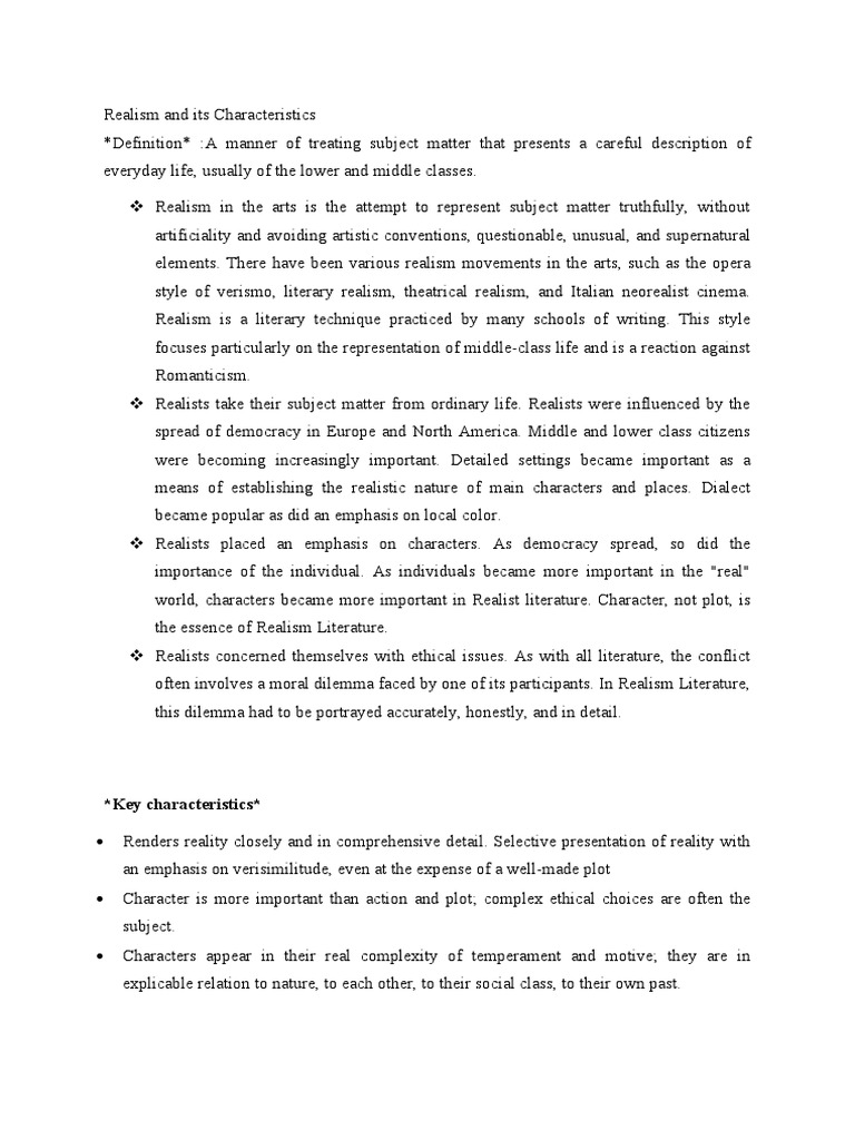 Characteristics of Literary Realism | PDF | Realism (Arts) | Literary ...