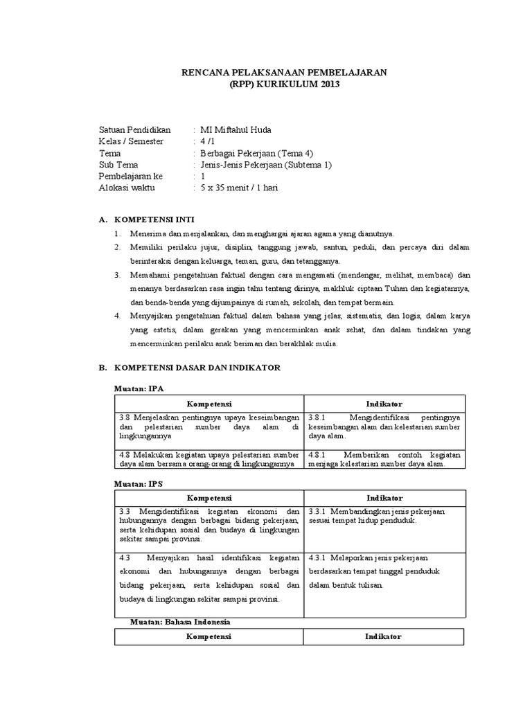 13.berbagai Pekerjaan (Tema 4) Sub Tema 1 | PDF