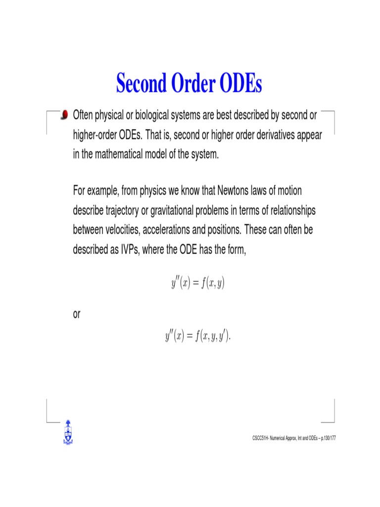 Second Order Odes: Y (X) F (X, Y) | PDF | Ordinary Differential ...