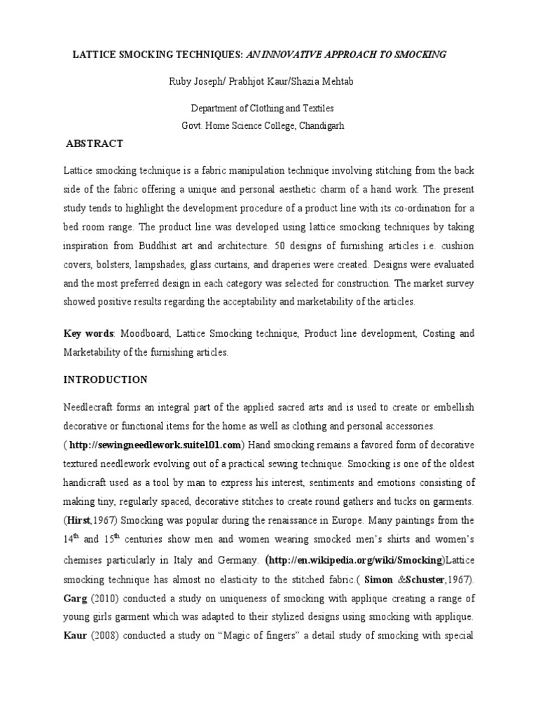 Govt. Home Science College, Chandigarh: Lattice Smocking Techniques: An ...