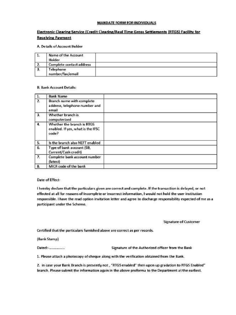 Mandate Form Blank | PDF