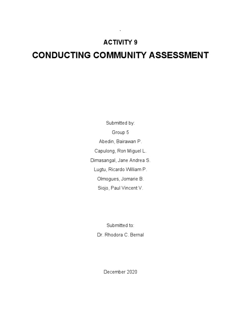 Conducting Community Assessment: Activity 9 | PDF | Family Planning ...