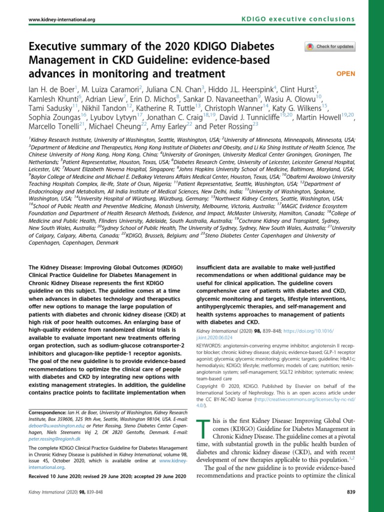 Executive Summary of The 2020 KDIGO Diabetes Management in CKD ...
