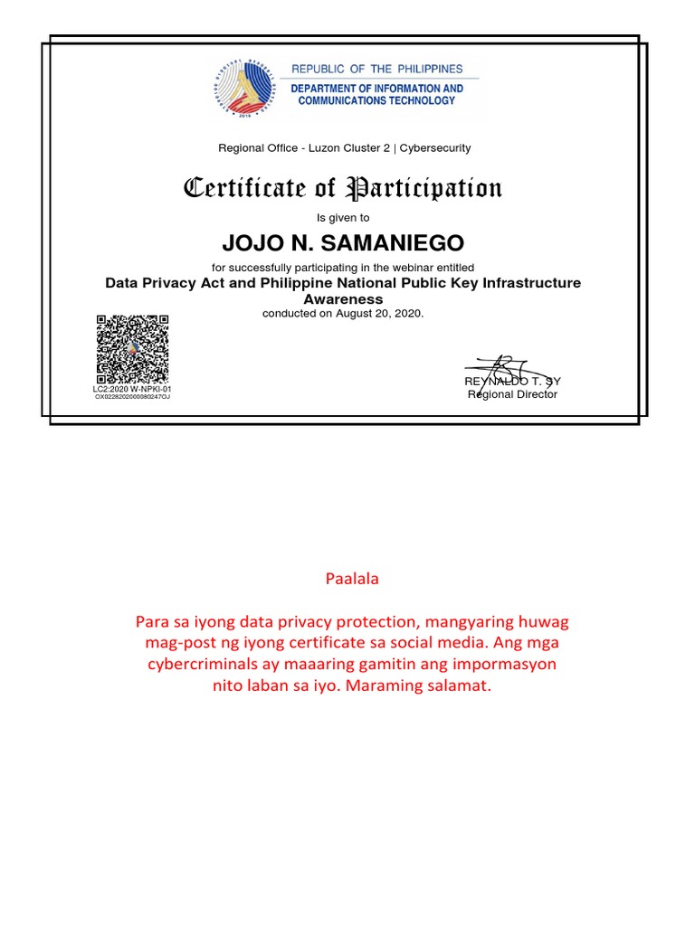 228 - DICT - CERT - Data Privacy Act and Philippine National Public Key Infrastructure Awareness ...
