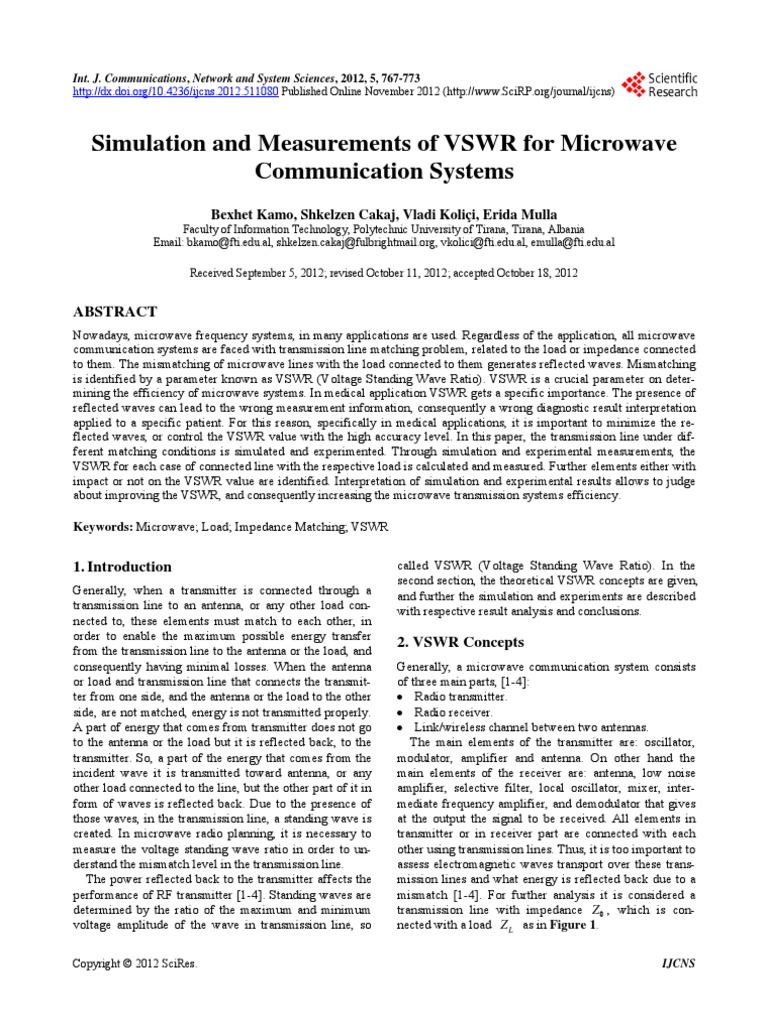 Simulation and Measurements of VSWR For Microwave PDF | PDF ...