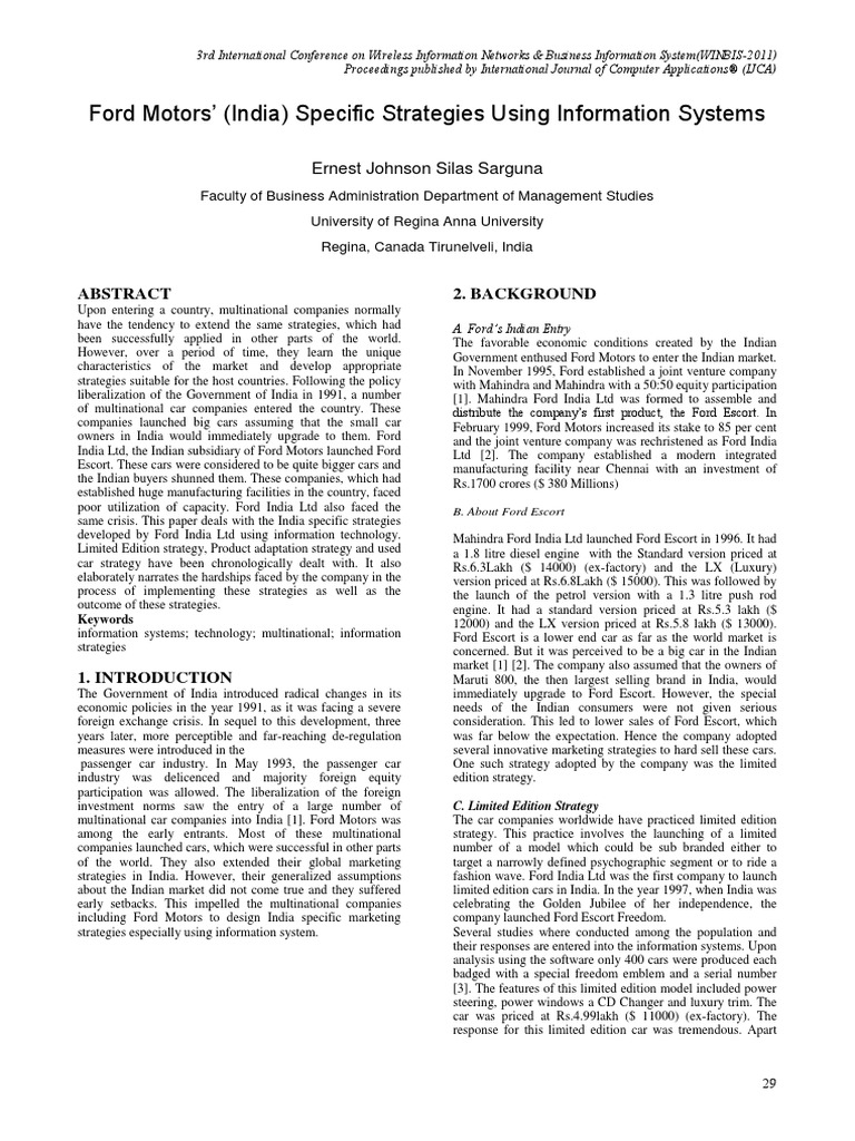 Ford Motors' India Specific Strategies | PDF | Ford Motor Company | Car