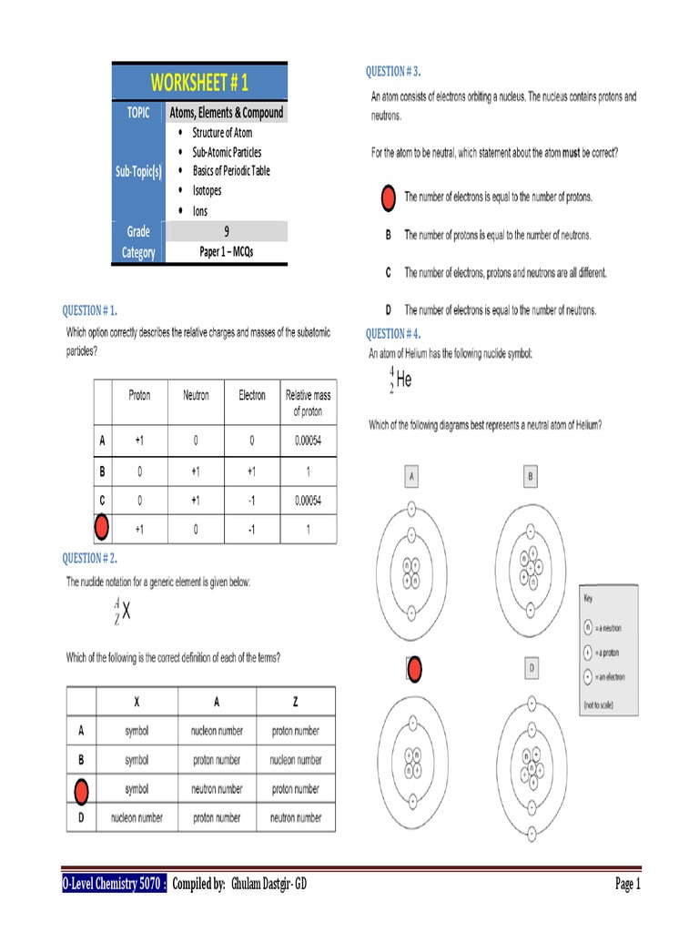 WORKSHEET 1-Structure of Atom (2) - Edited | PDF