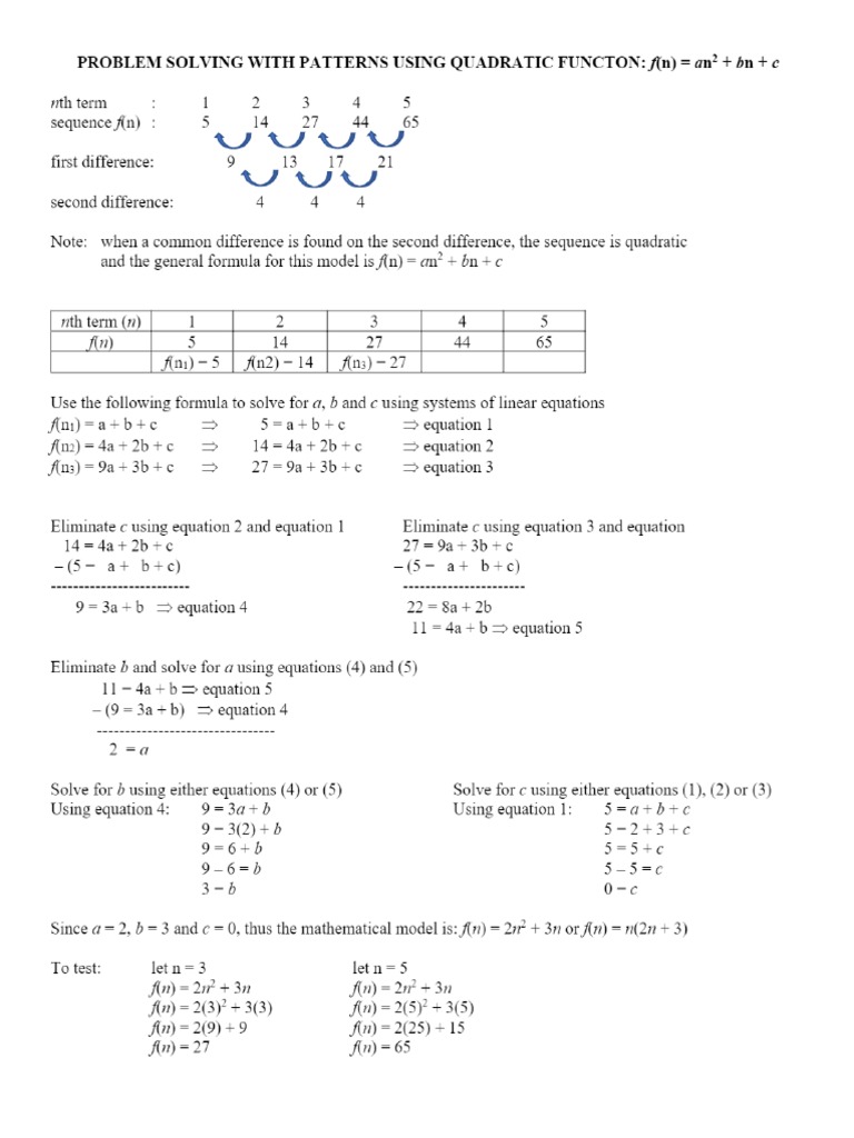 Problem Solving With Patterns Using Quadratic Functon | PDF