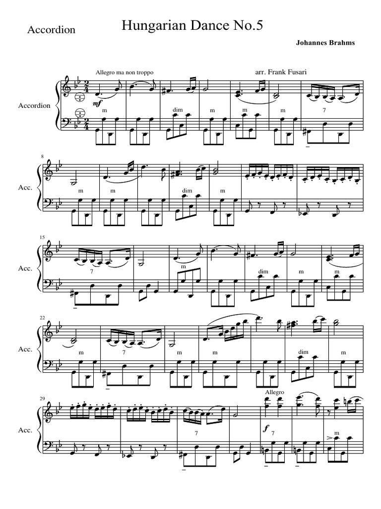 Hungarian Dance No.5: Accordion | PDF | Rhythm And Meter | Notation
