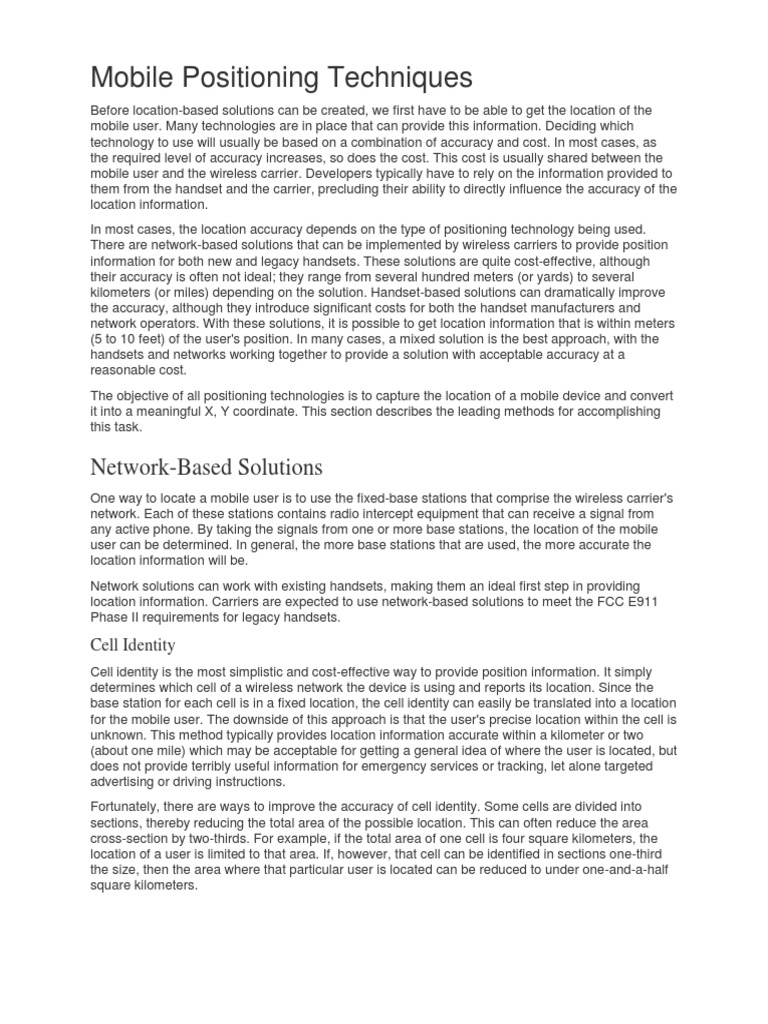Mobile Positioning Techniques | PDF | Global Positioning System ...