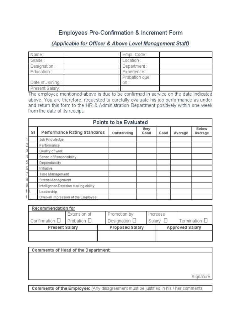 Employees Pre-Confirmation & Increment Form | PDF | Industrial And ...