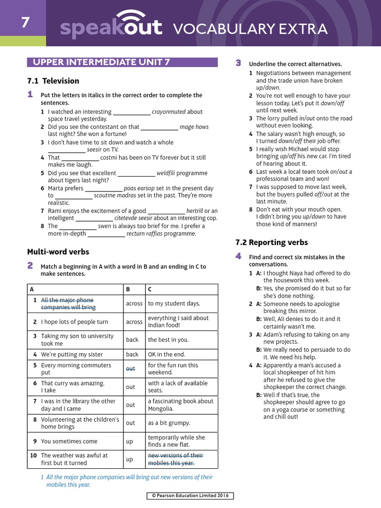 Speakout Vocabulary Extra Upper Intermediate Unit 7 PDF | PDF | Newspapers | Crossword